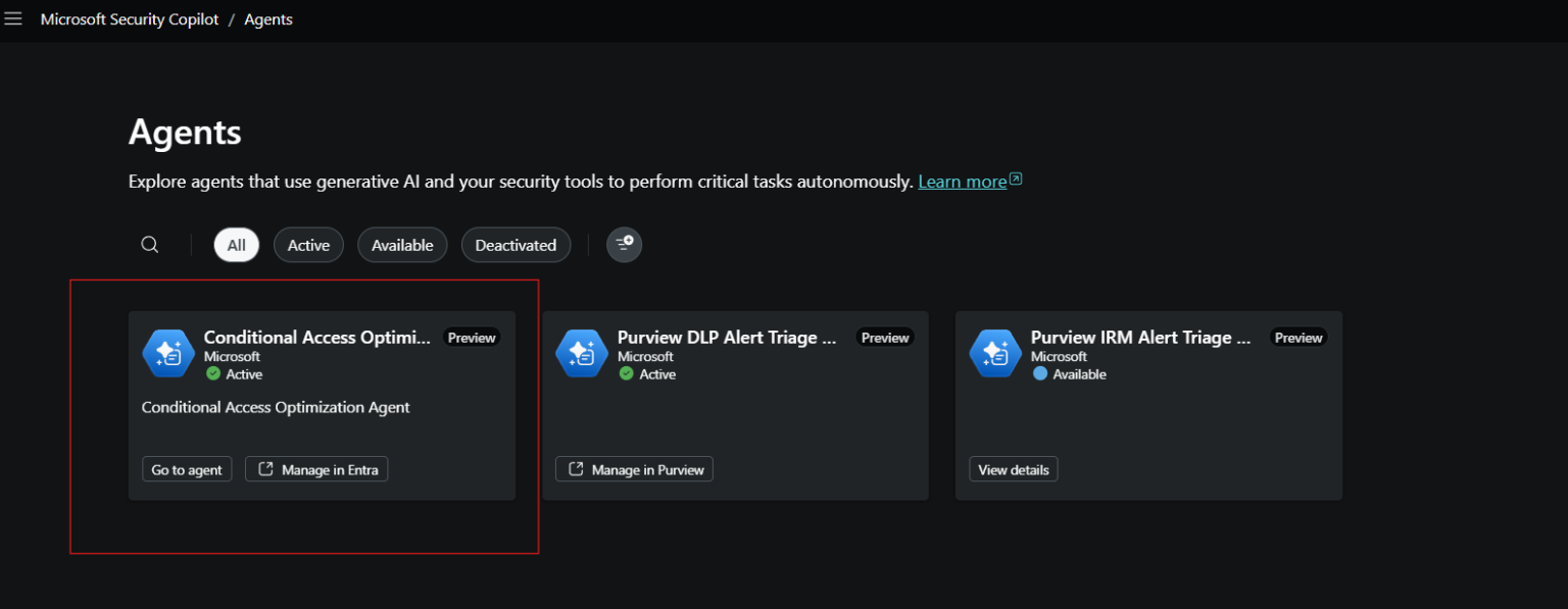 Microsoft Entra Conditional Access optimization agent with Microsoft Security Copilot